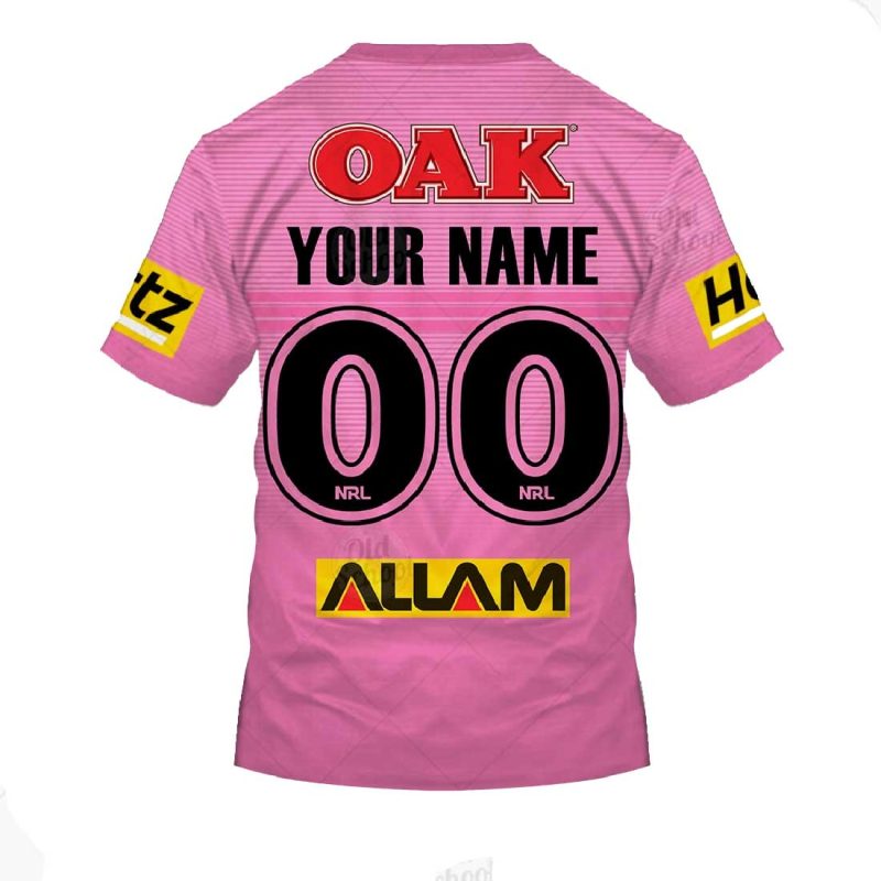 NRL Penrith Panthers Custom Name Number Pink 2021 Away Jersey T-Shirt