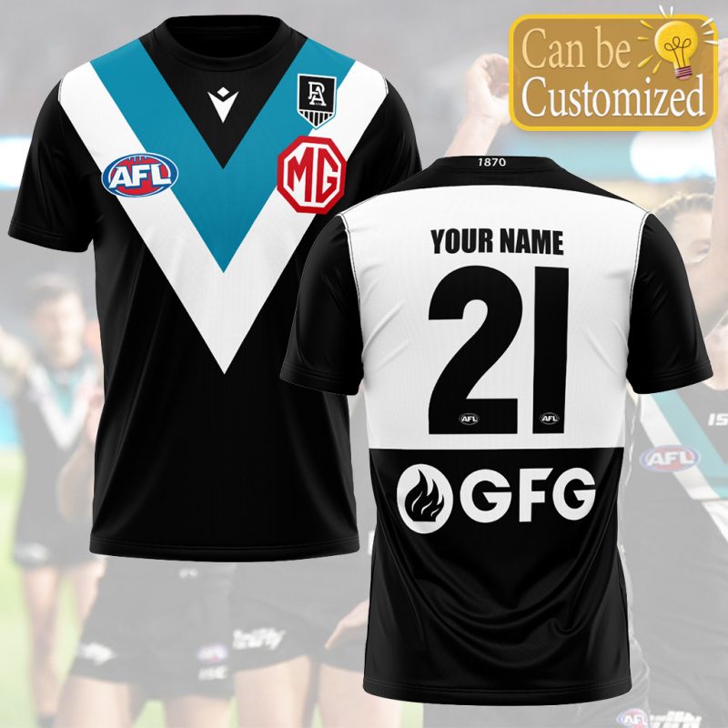 AFL Port Adelaide Custom Name Number 2021 Home Guernsey T-Shirt