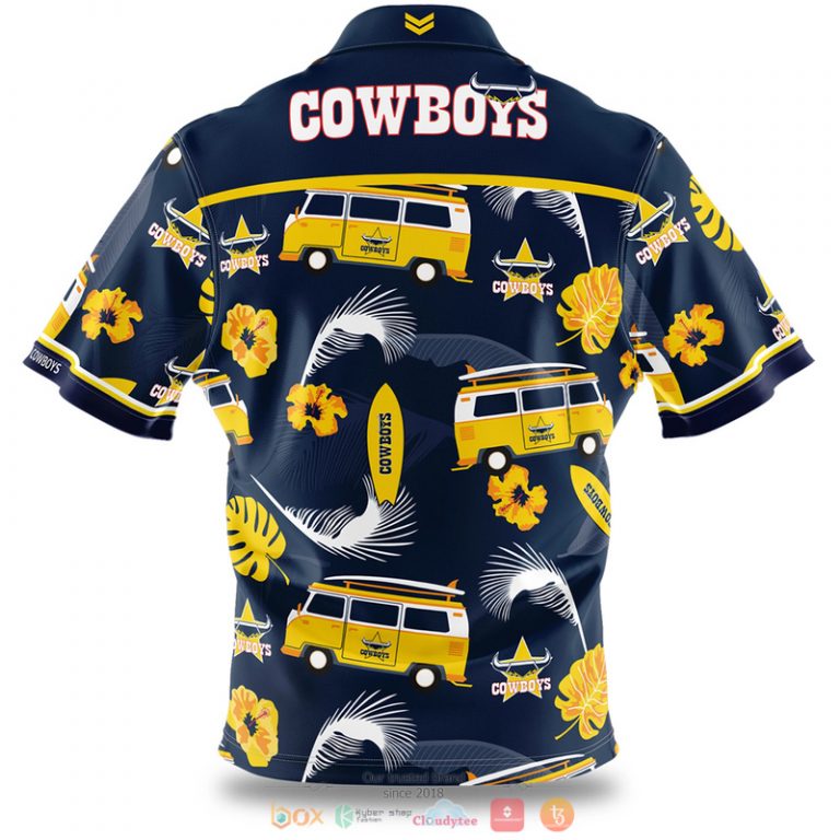 NRL North Queensland Cowboys Custom Name Number Tropical Bus Hawaiian Shirt