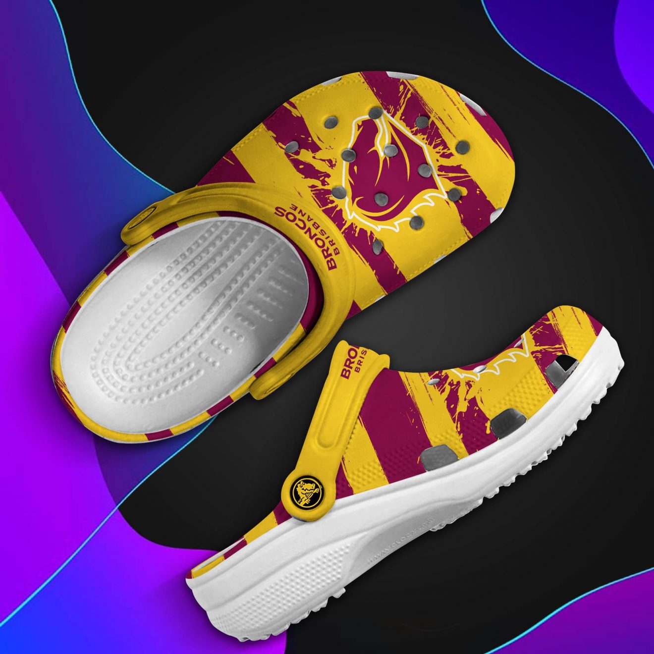 NRL Brisbane Broncos Maroon Gold Crocs
