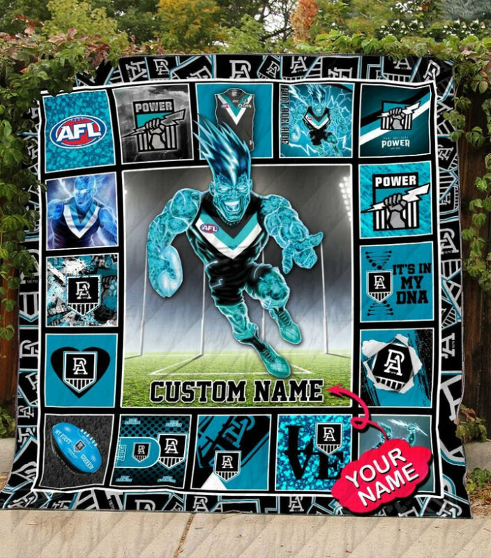 AFL Port Adelaide Custom Name Mascot Quilt Blanket