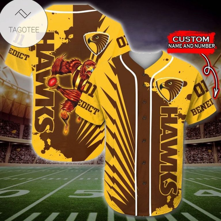 AFL Hawthorn Hawks Custom Name Number Mascot Baseball Jersey