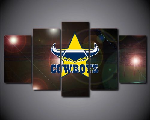 NRL North Queensland Cowboys Highlight Background Logo 5 Panel Canvas
