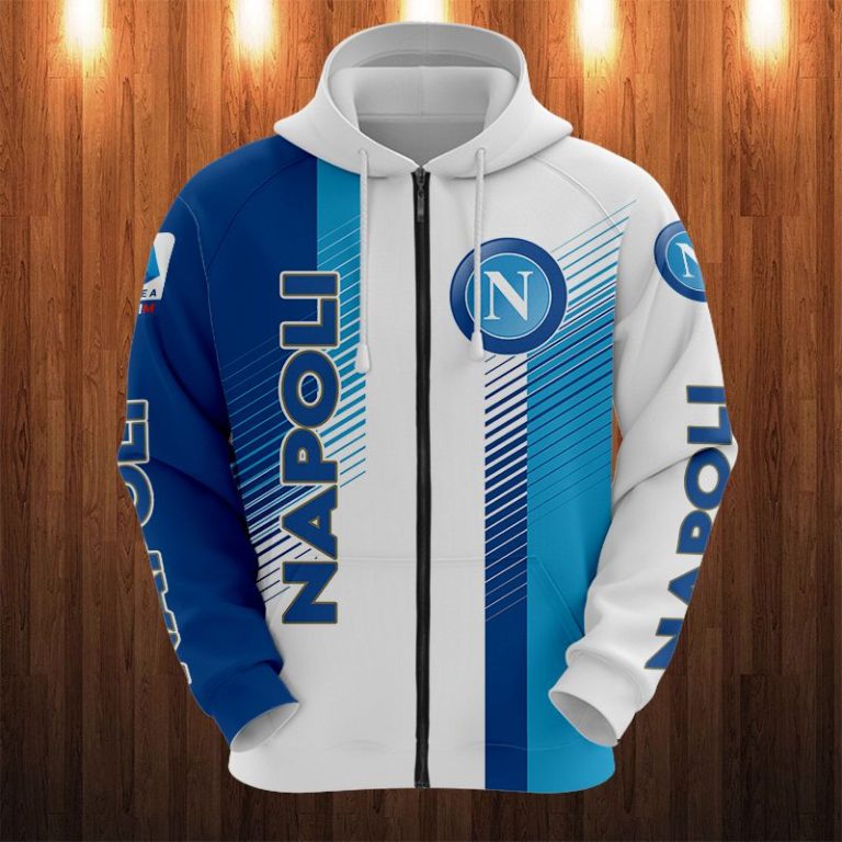 SSC Napoli White Blue Light Blue Zip Up Hoodie