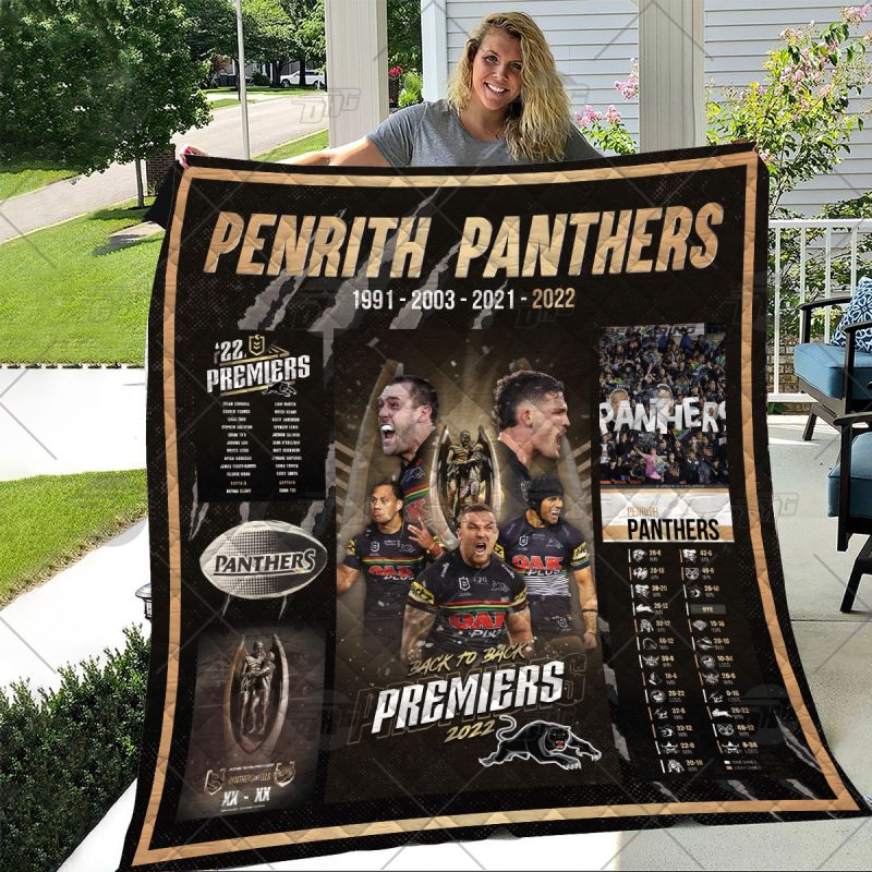 NRL Penrith Panthers Premiers 2022 - 2023 Back To Back Quilt Blanket