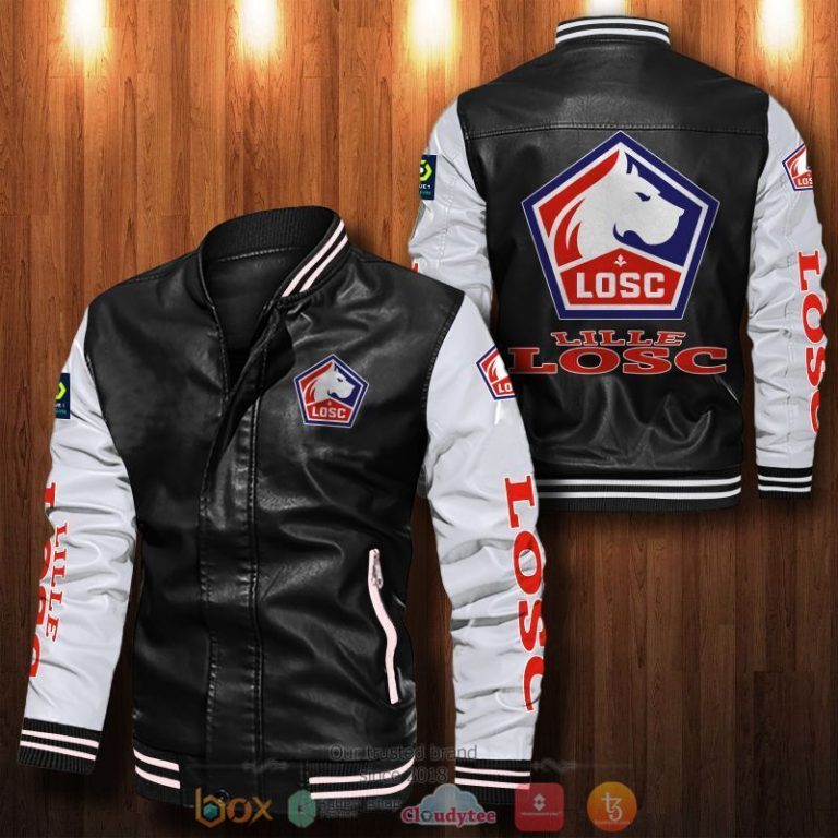 LOSC Lille Black White Leather Bomber Jacket