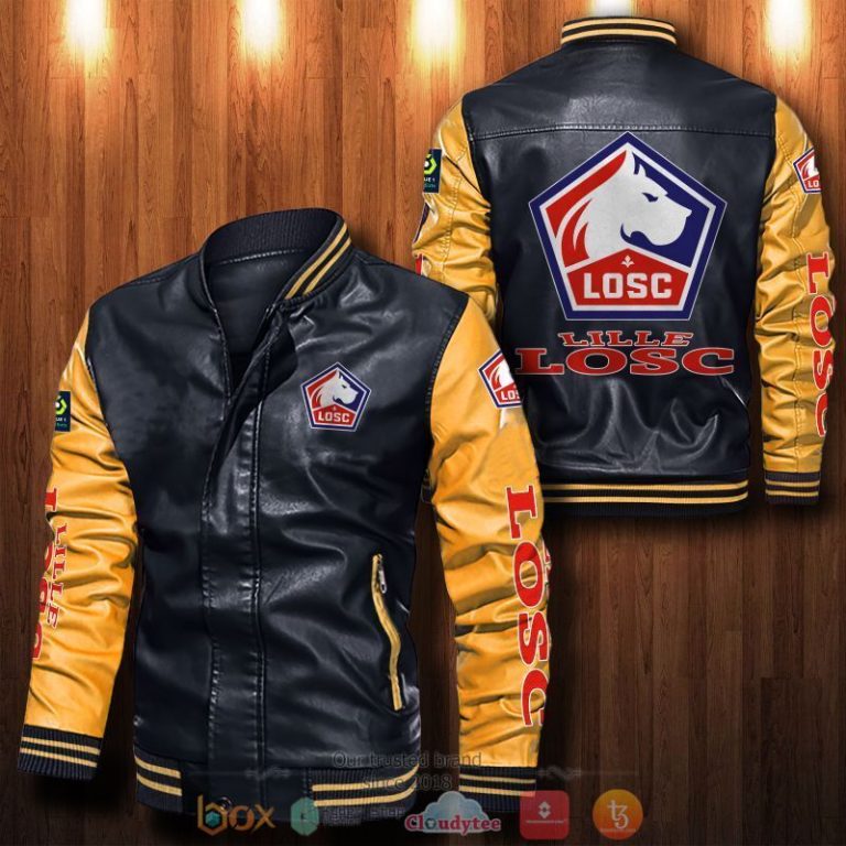 LOSC Lille Black Yellow Leather Bomber Jacket