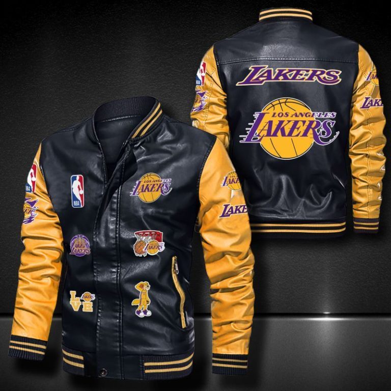 NBA Los Angeles Lakers Black Gold Logo Team Leather Bomber Jacket