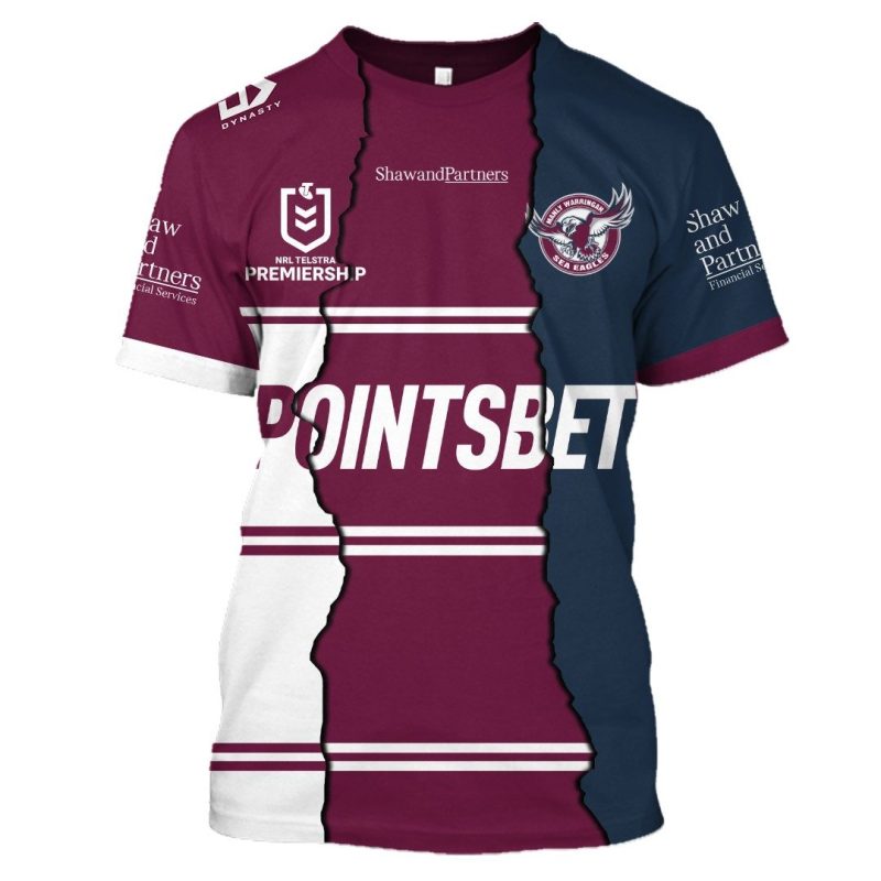 NRL Manly Warringah Sea Eagles Custom Name Number 2023 Mix Jersey T-Shirt