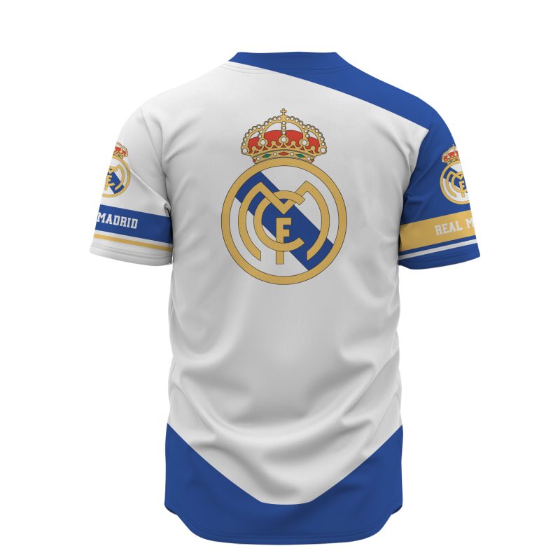 Real Madrid Custom Name White Blue Ball Baseball Jersey