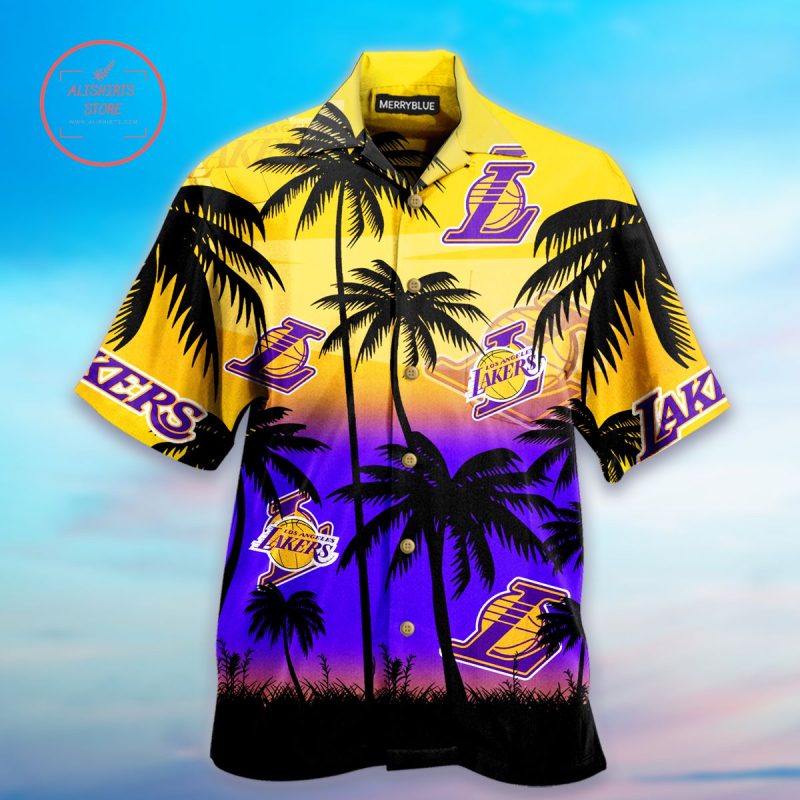 NBA Los Angeles Lakers Purple Golden Palm Beach Hawaiian Shirt V2