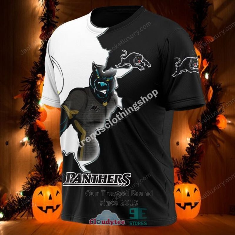 NRL Penrith Panthers Black White Mascot Scratch T-Shirt