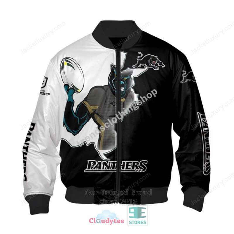NRL Penrith Panthers Black White Mascot Scratch Bomber Jacket