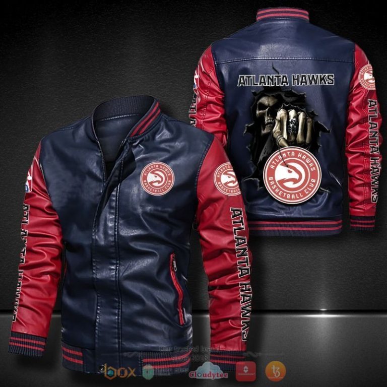NBA Atlanta Hawks Navy Blue Red Death God Leather Bomber Jacket