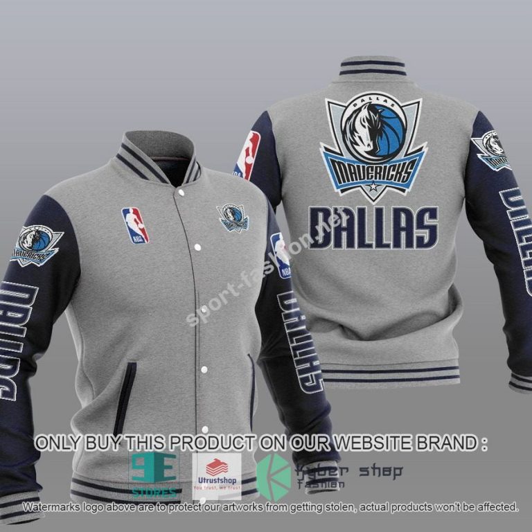 NBA Dallas Mavericks Gray Navy Blue Baseball Jacket