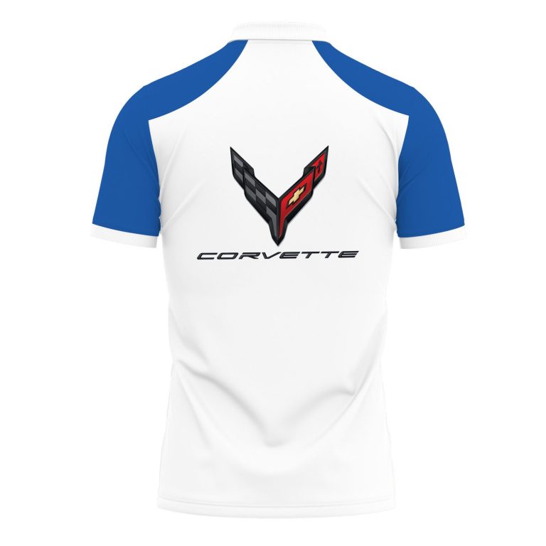 Chevrolet Corvette White Blue Polo Shirt