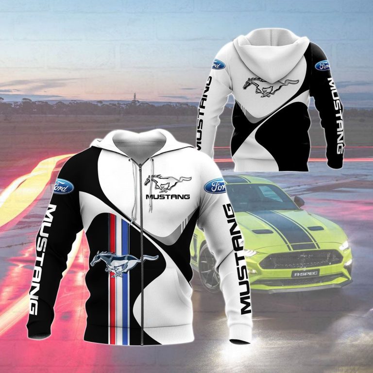 Ford Mustang Black White Zip Up Hoodie