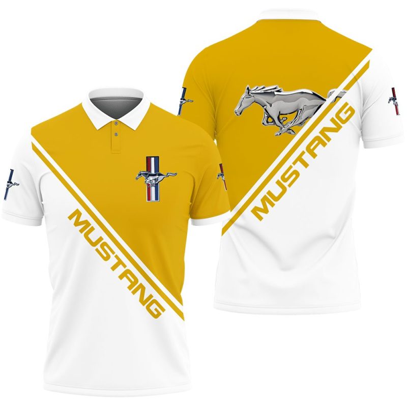 Ford Mustang Yellow White Split Polo Shirt