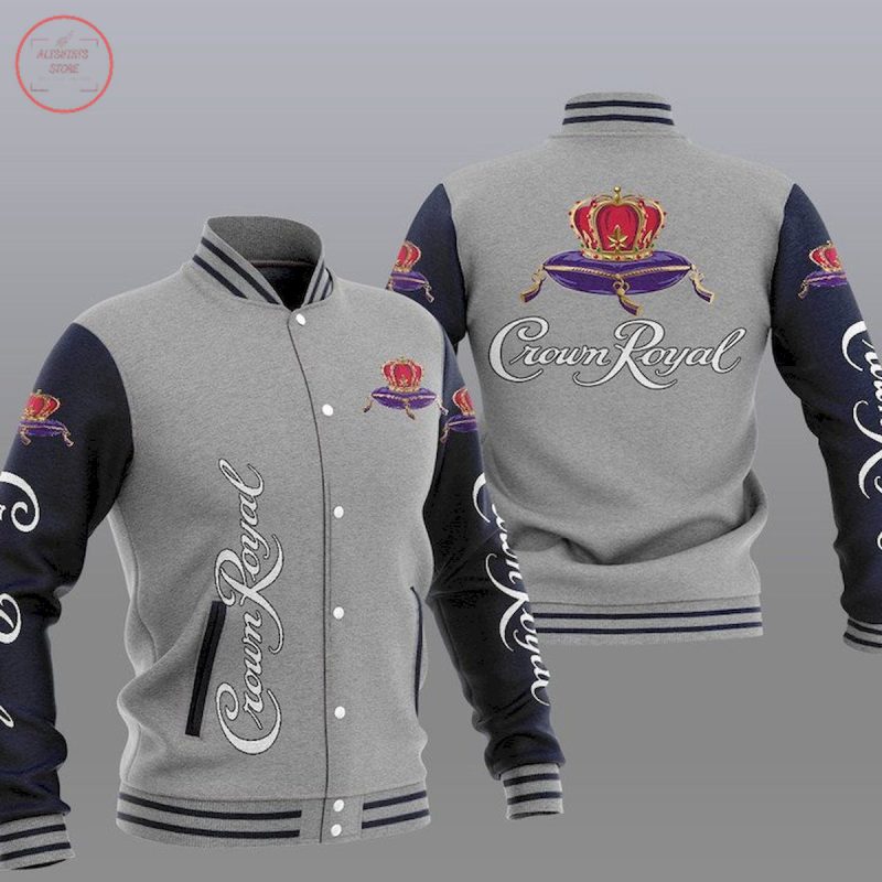 Crown Royal Grey Dark Blue Baseball Jacket