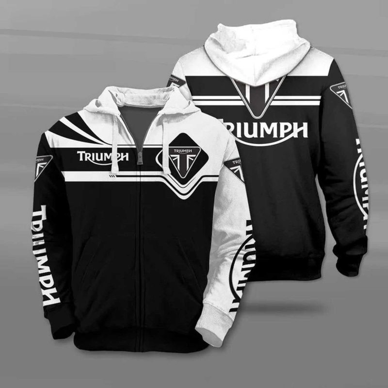 Triumph Motorcycles Black White Zip Up Hoodie