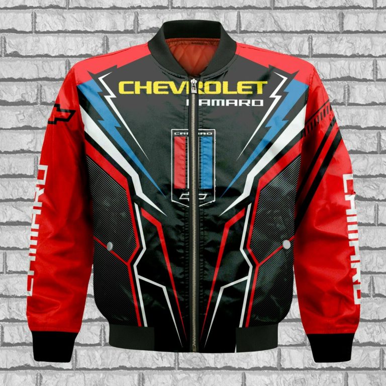 Chevrolet Camaro Lightning Red Black Bomber Jacket