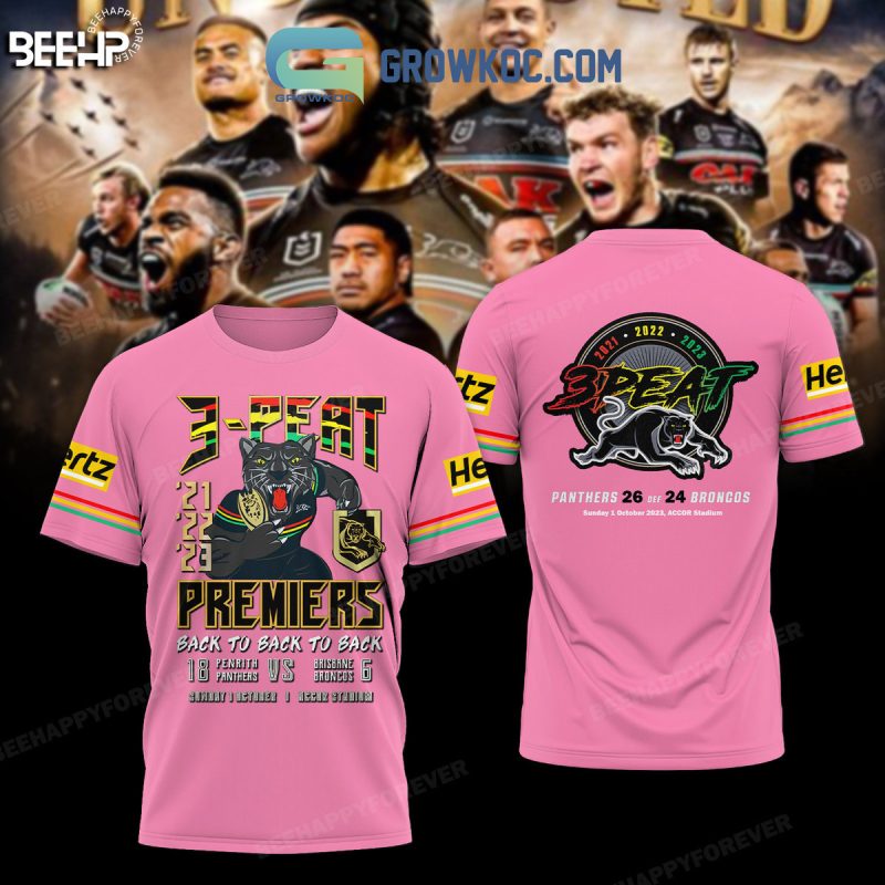 NRL Penrith Panthers 3 Peat Premiers 2023 Pink T-Shirt