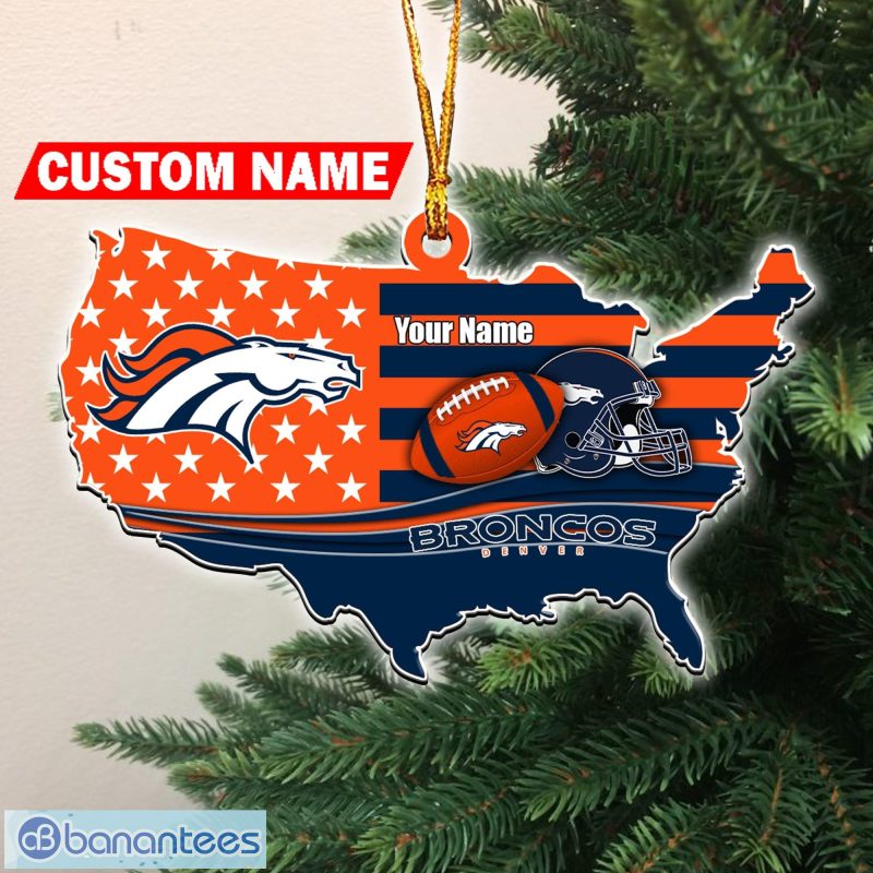 NFL Denver Broncos Custom Name Flag Map US Custom Shaped Ornament