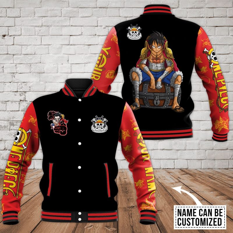 ONE PIECE Monkey D Luffy Custom Name Black Red Baseball Jacket