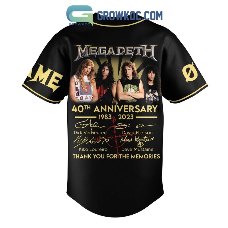 Megadeth Custom Name 40th Anniversary 1983-2023 Baseball Jersey