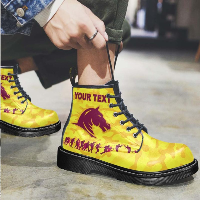 NRL Brisbane Broncos Custom Text ANZAC Day Gold Leather Boots