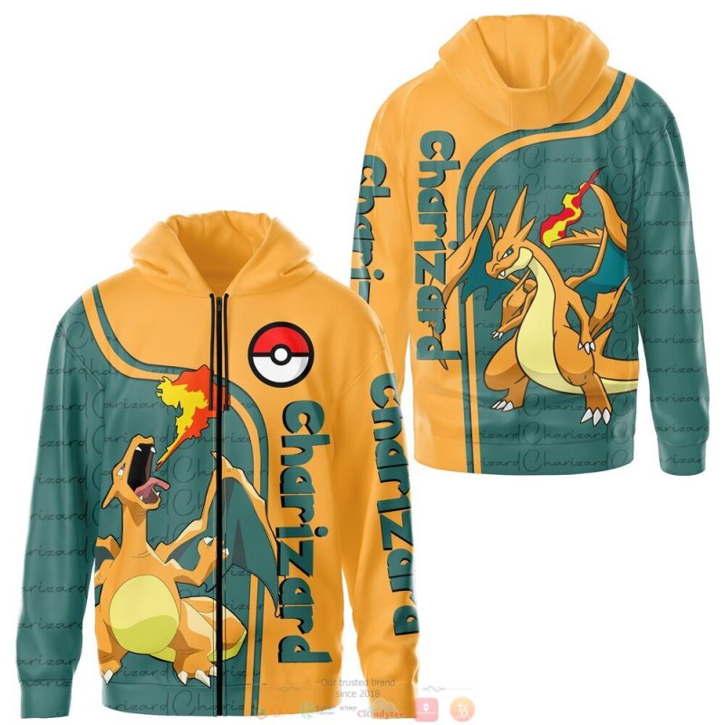 POKEMON Charizard Orange Teal Zip Up Hoodie